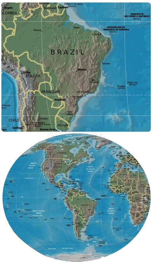 Brazil and the Americas Maps Stock Illustration - Illustration of city ...