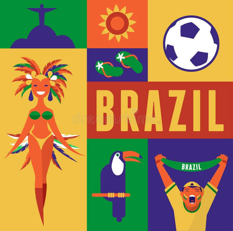 Brazil Background with Icons and Illustration Stock Vector ...