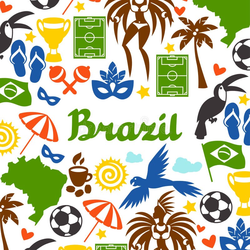 Brazil Map with Stylized Objects and Cultural Stock Vector ...