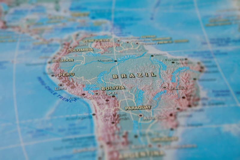 Brazil in Close Up on the Map. Focus on the Name of Country Stock Image ...