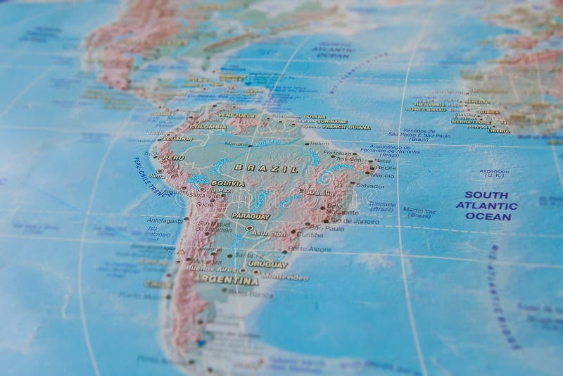 Brazil in Close Up on the Map. Focus on the Name of Country Stock Image ...