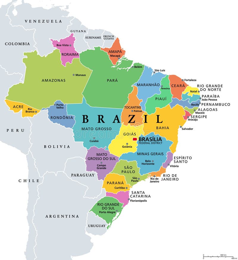 States of Brazil, Differently Colored Federative Units, Political Map ...
