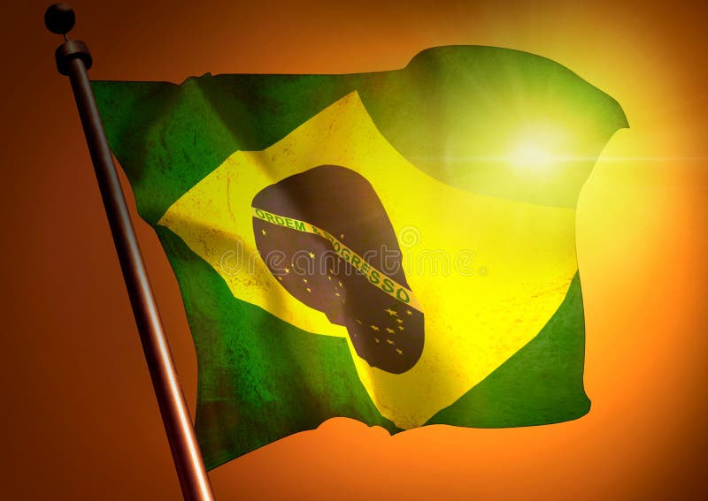 Brazil Flag Against the Sunset Stock Illustration - Illustration of ...