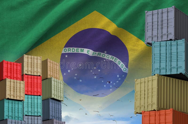 Brazil Flag Depicted on Metal Doors of Shipping Cargo Container ...