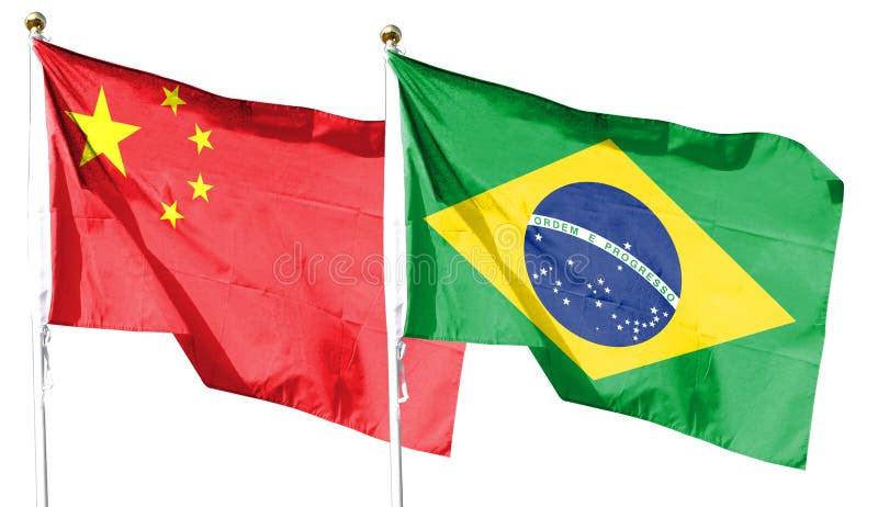 Brazil Flag with China Flag on Cloudy Sky. Stock Image - Image of ...