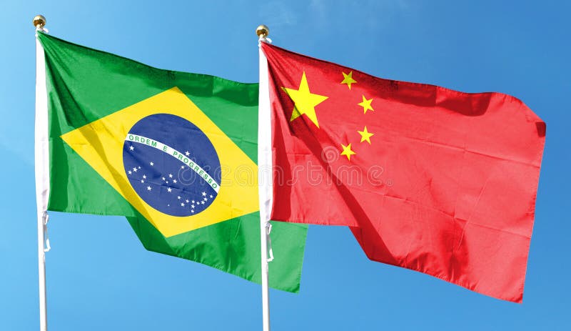 Brazil Flag with China Flag on Cloudy Sky. Stock Photo - Image of asia ...