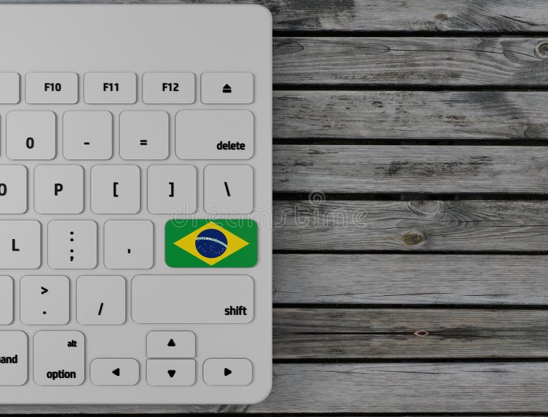 Brazil Flag Enter Key on White Keyboard, on Wood Background. 3d Render ...