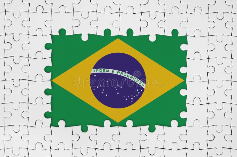 Brazil Flag in Frame of White Puzzle Pieces with Missing Central Part ...