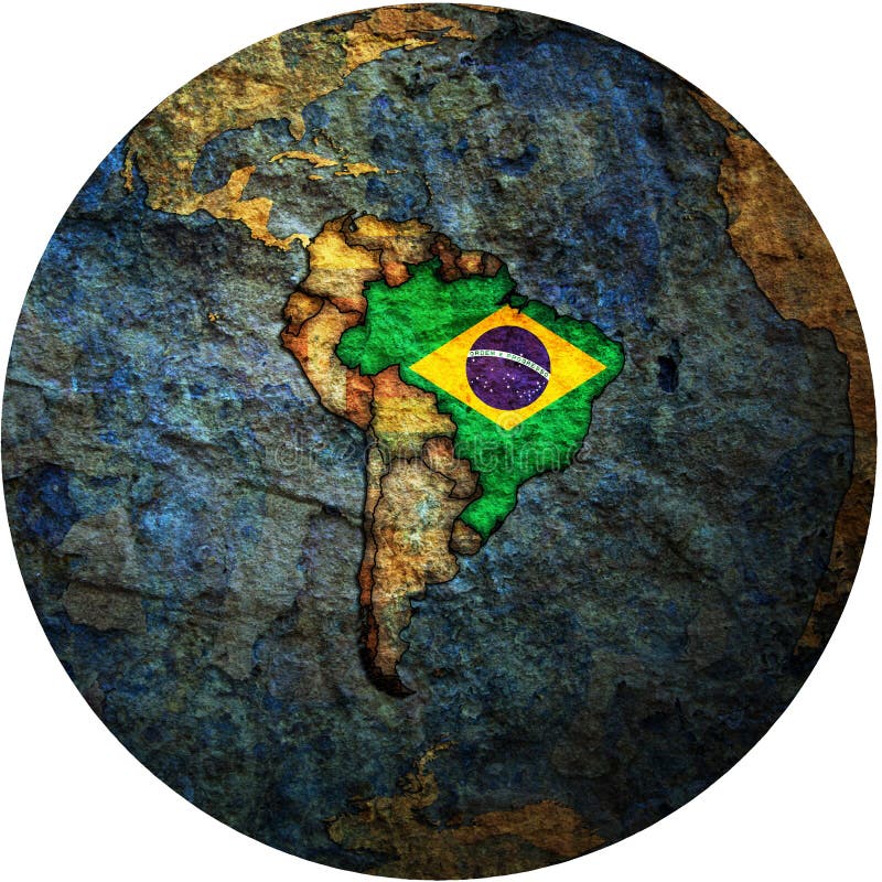 Brazil flag on globe map stock illustration. Illustration of america ...
