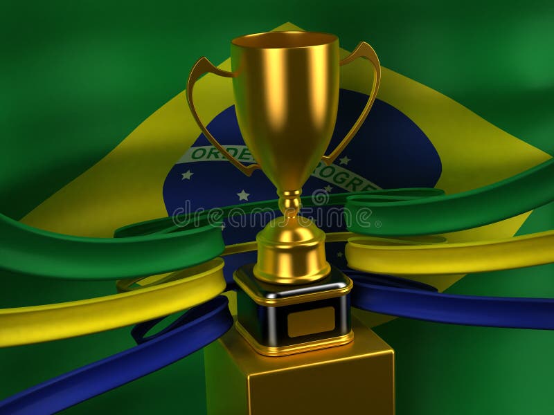 Brazil flag with gold cup stock illustration. Illustration of laurel ...