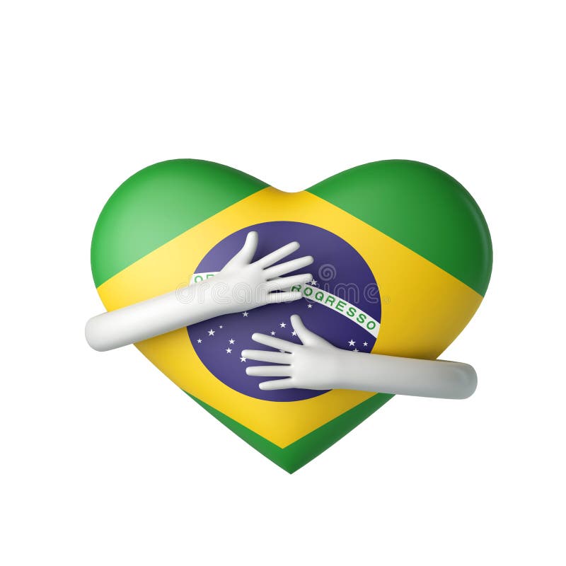 Brazil Flag Heart Being Hugged by Arms. 3D Rendering Stock Illustration ...