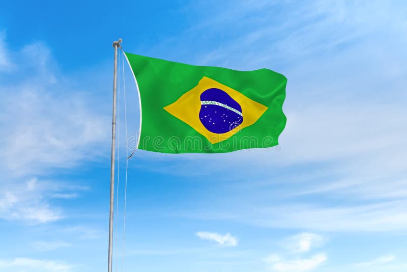 Brazil Flag Over Blue Sky Background Stock Illustration - Illustration ...