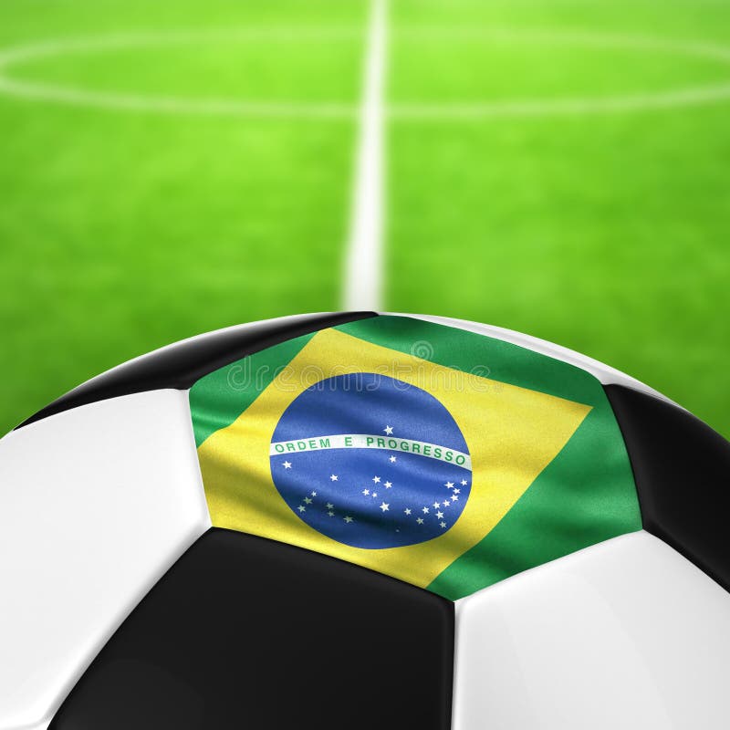 Brazil Flag Pattern of a Soccer Ball in Green Grass. Stock Image ...
