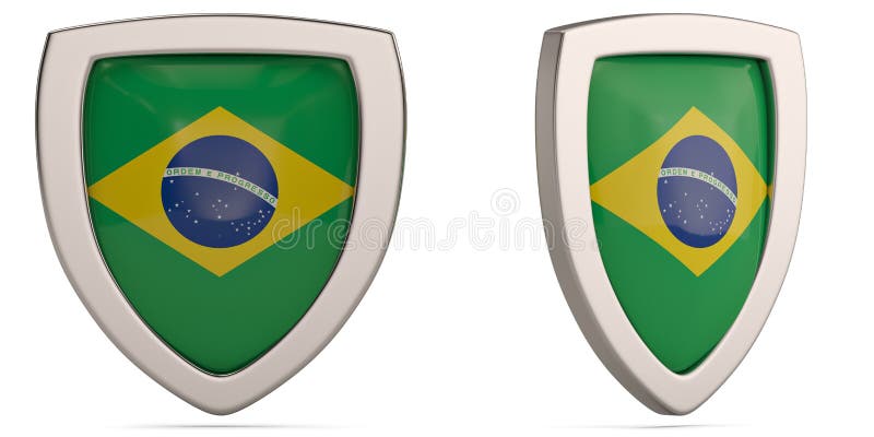 Brazil Flag Shield Symbol Isolated on White Background. 3D Illus Stock ...