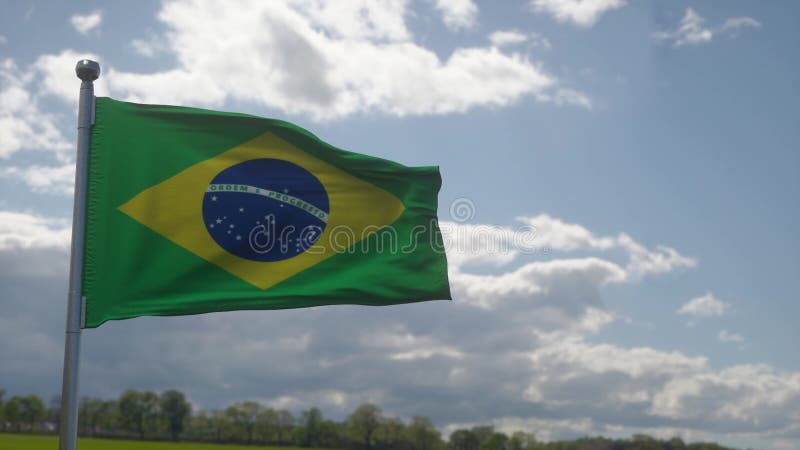 Brazil Flag Waving in the Wind, Blue Sky Background Stock Video - Video ...