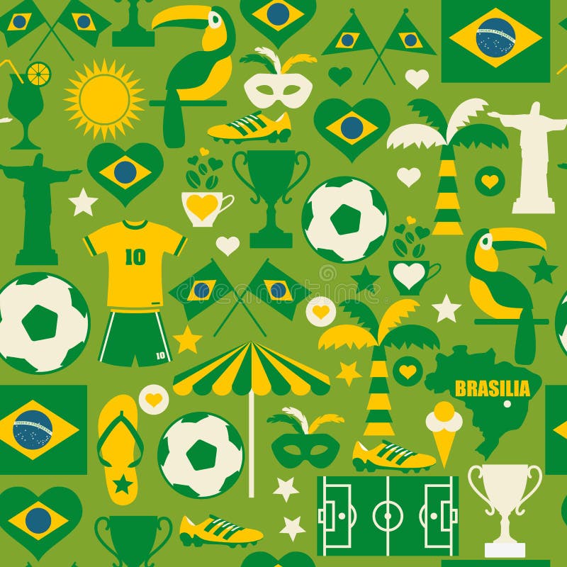 Brazil Icon Set. Seamless Pattern. Stock Vector - Illustration of green ...