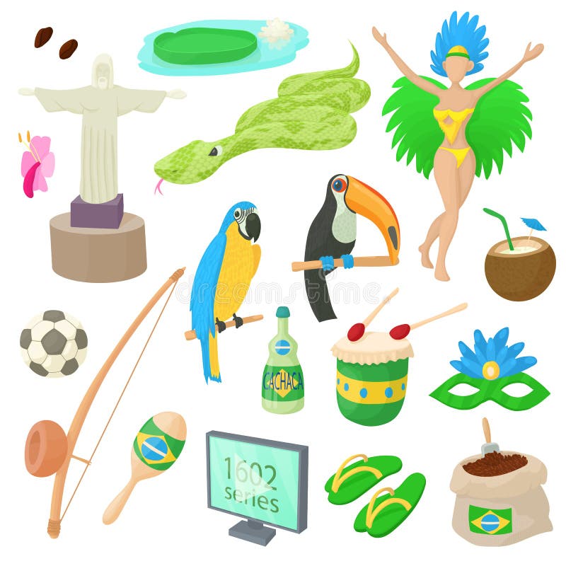 Brazil Icons Set, Cartoon Style Editorial Photo - Illustration of ...