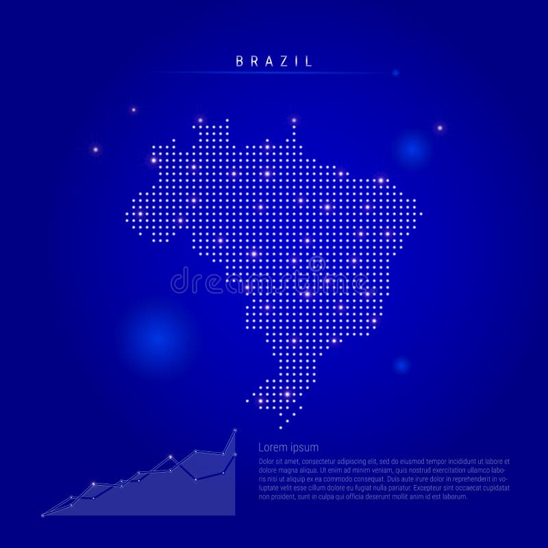 Brazil Illuminated Map with Glowing Dots. Dark Blue Space Background ...