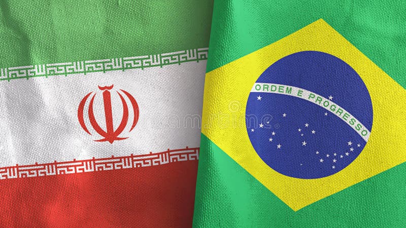 Brazil and Iran Two Flags Textile Cloth 3D Rendering Stock Illustration ...