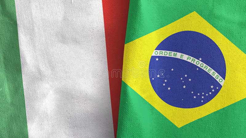Brazil and Italy Two Flags Textile Cloth 3D Rendering Stock ...