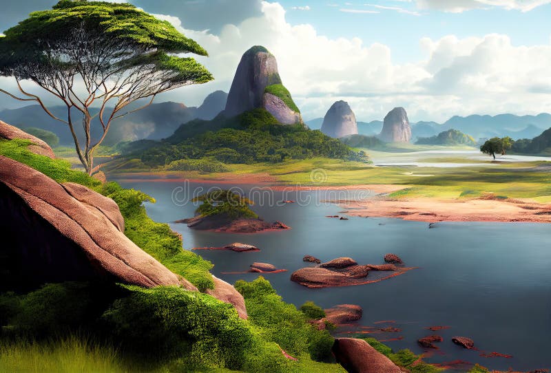 Brazil Landscape with Beautiful River. Generative AI Art Stock ...