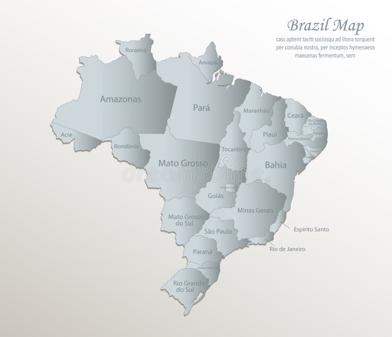 Brazil Map, Administrative Division with Names, White Blue Card Paper ...