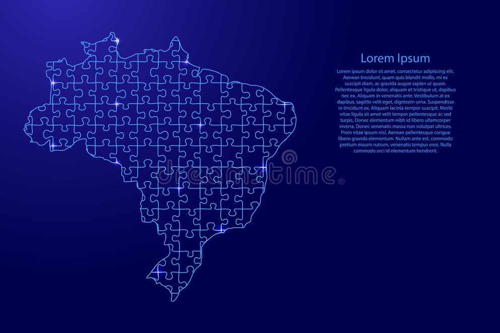 Brazil Map from Blue Pattern from Composed Puzzles and Glowing Space ...