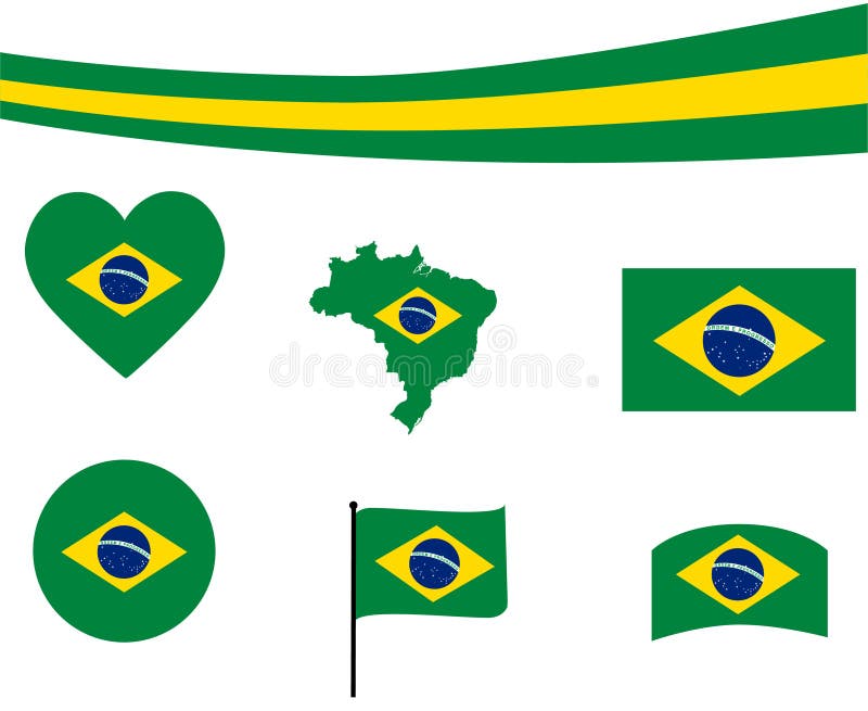 Brazil Flag Map Ribbon and Heart Icons Vector Illustration Abstract ...