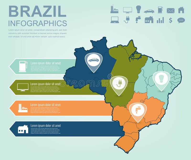 Brazil Map with Infographic Elements. Infographics Layouts Stock Vector ...