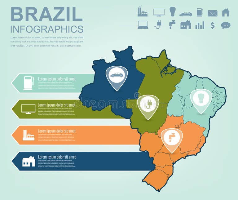 Brazil Map with Infographic Elements. Infographics Layouts Stock Vector ...