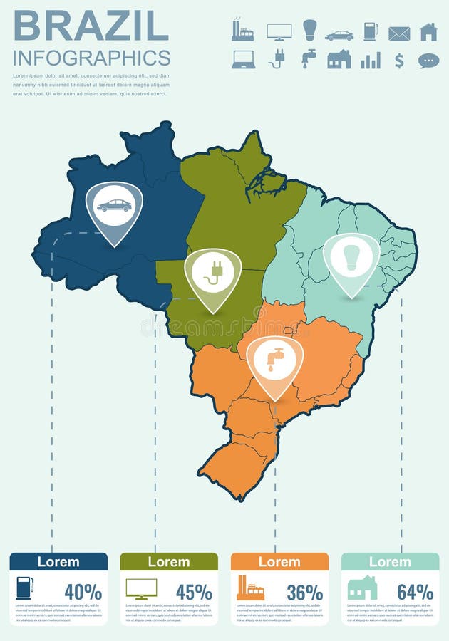 Brazil Map with Infographic Elements. Infographics Layouts Stock Vector ...