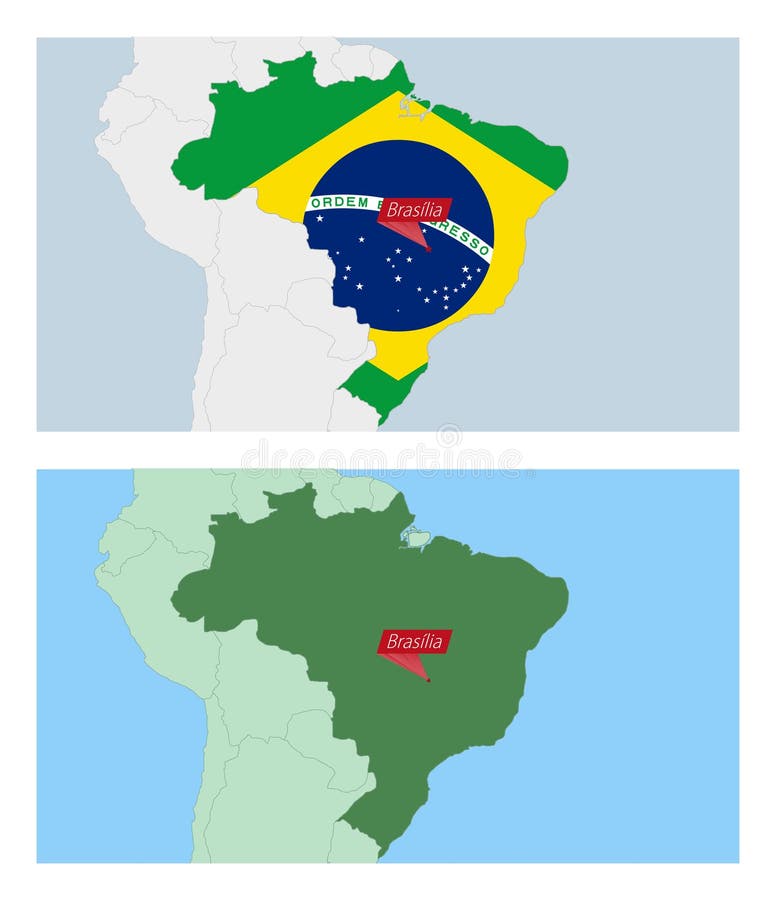 Brazil Map with Pin of Country Capital. Two Types of Brazil Map with ...