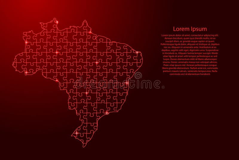 Brazil Map from Red Pattern from Composed Puzzles and Glowing Space ...