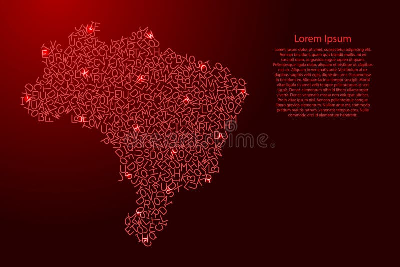 Brazil Map from Red Pattern Latin Alphabet Scattered Letters and ...