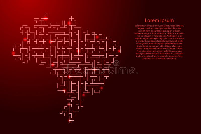 Brazil Map from Red Pattern of the Maze Grid and Glowing Space Stars ...