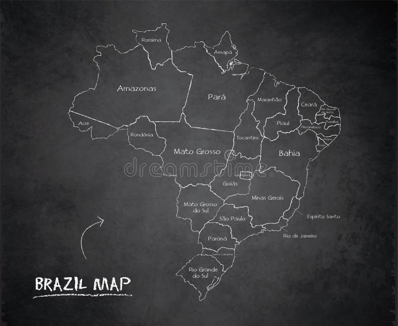 Brazil Map, Separates States with Names, Design Card Blackboard ...