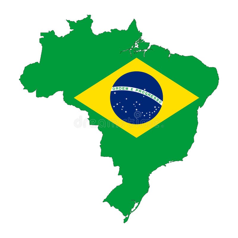 Brazil Map Silhouette with Flag Isolated on White Background Stock ...