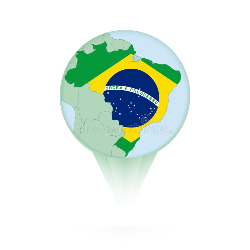 Brazil Map, Stylish Location Icon with Brazil Map and Flag Stock Vector ...