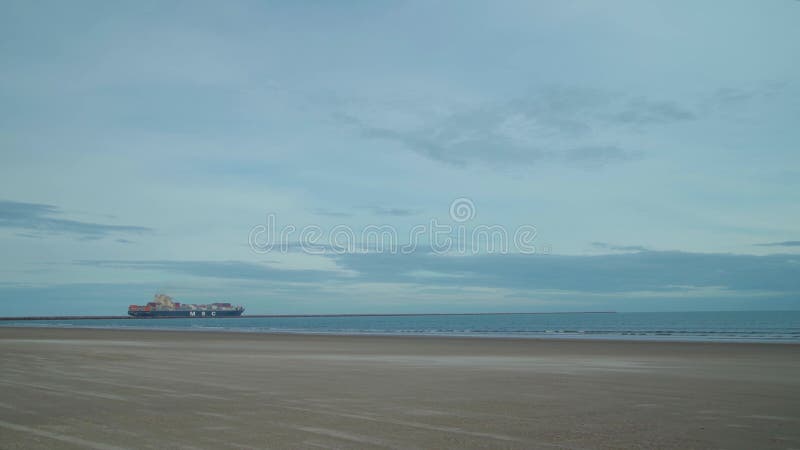 Brazil - March 23, 2022: Cargo Ship at the Sandy Beach Stock Video ...