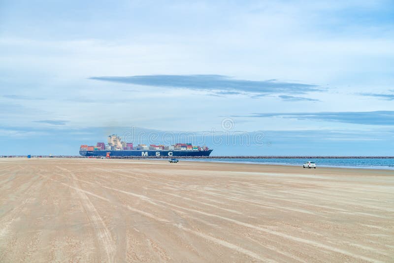 Brazil - March 23, 2022: Cargo Ship at the Sandy Beach Editorial ...