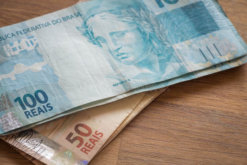 Brazil Money, Reais, High Denominations, Place for Text Stock Image ...