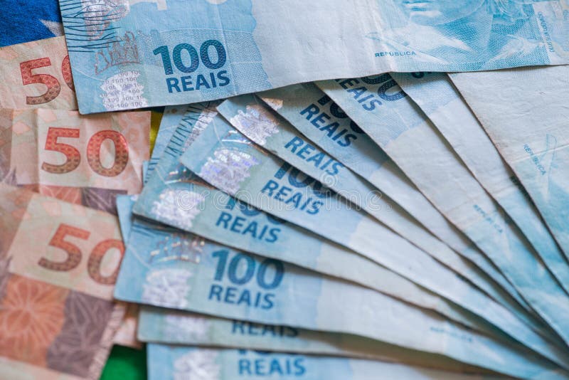 Brazil Money, Reais, High Denominations, Place for Text Stock Image ...