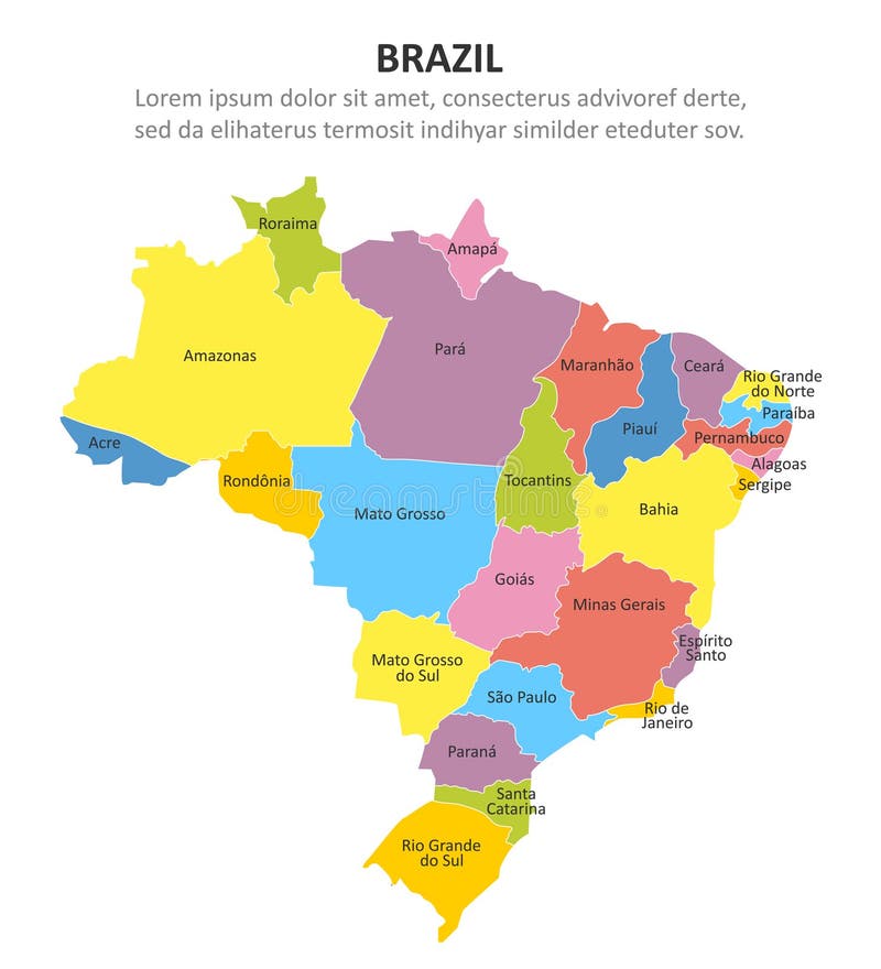 Brazil Multicolored Map with Regions. Vector Illustration Stock Vector ...
