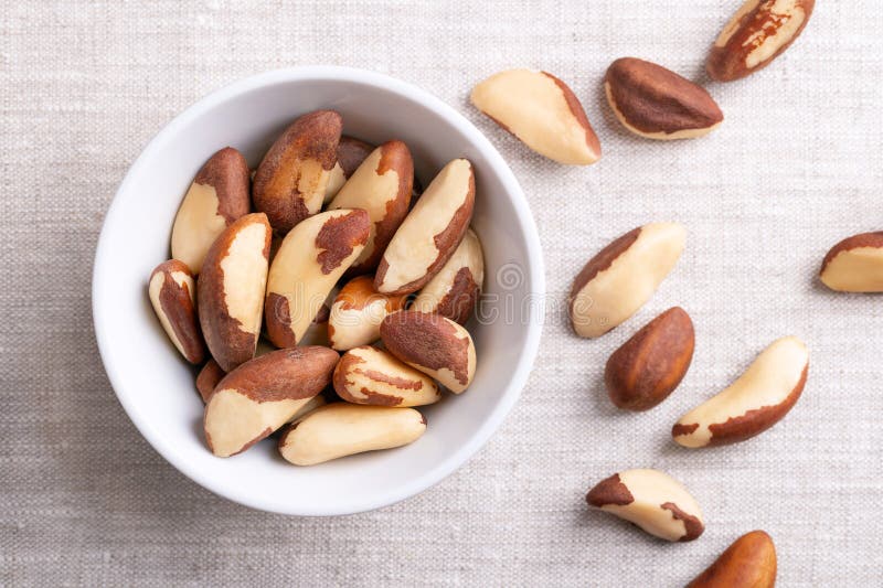 Brazil Nuts, Dried Seeds in a White Bowl on Linen Fabric Stock Image ...
