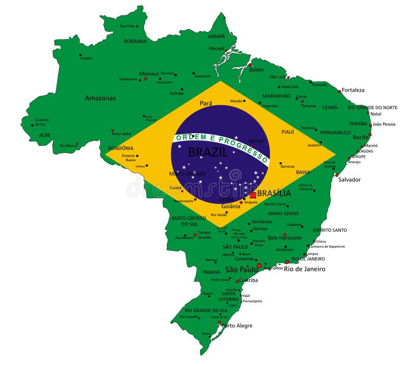 Brazil Highly Detailed Political Map with National Flag. Stock Vector ...