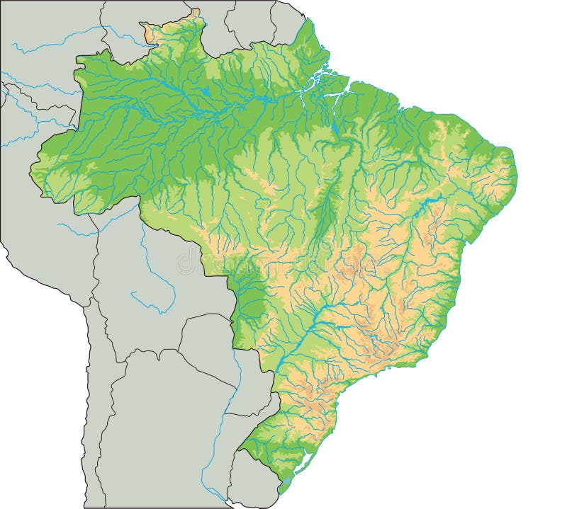 High Detailed Brazil Physical Map. Stock Vector - Illustration of ...