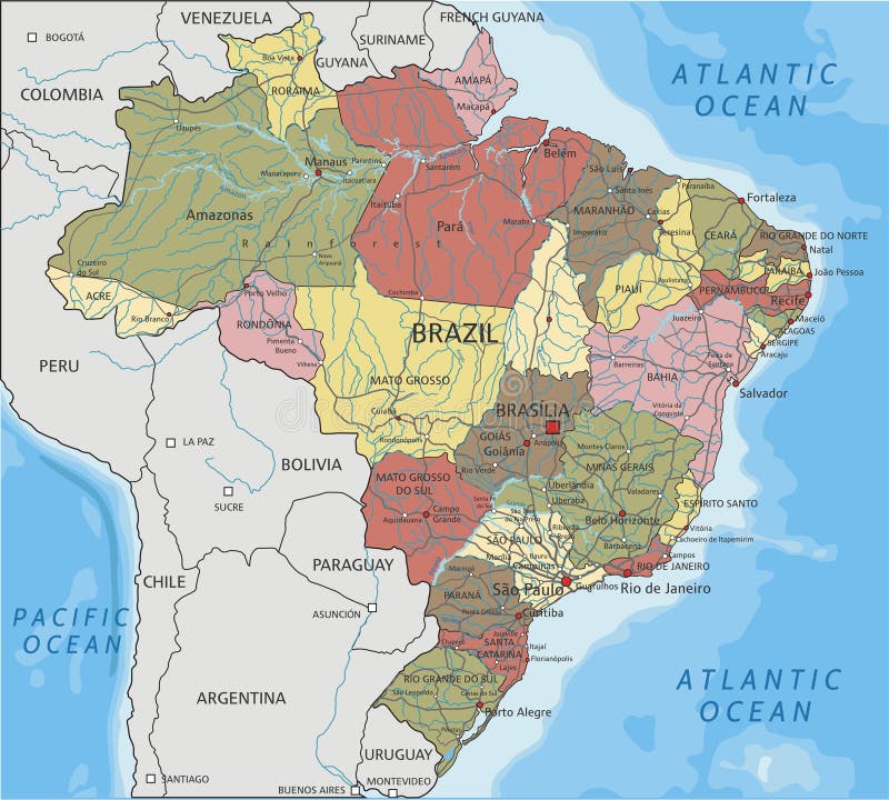 Brazil Political Map with Selectable Territories. Vector Stock Vector ...