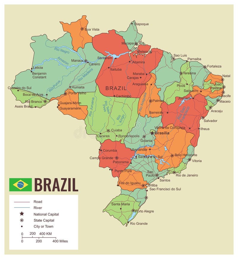 Brazil Political Map with Selectable Territories. Vector Stock Vector ...