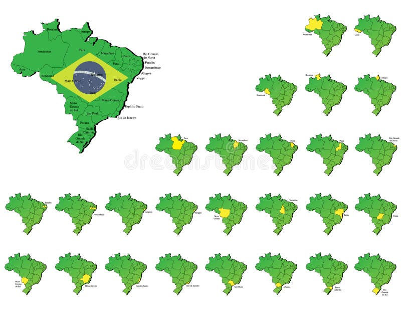 Brazil provinces maps stock vector. Illustration of green - 32880377