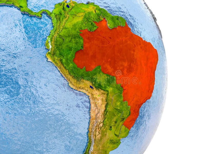 Brazil on realistic globe stock illustration. Illustration of ...
